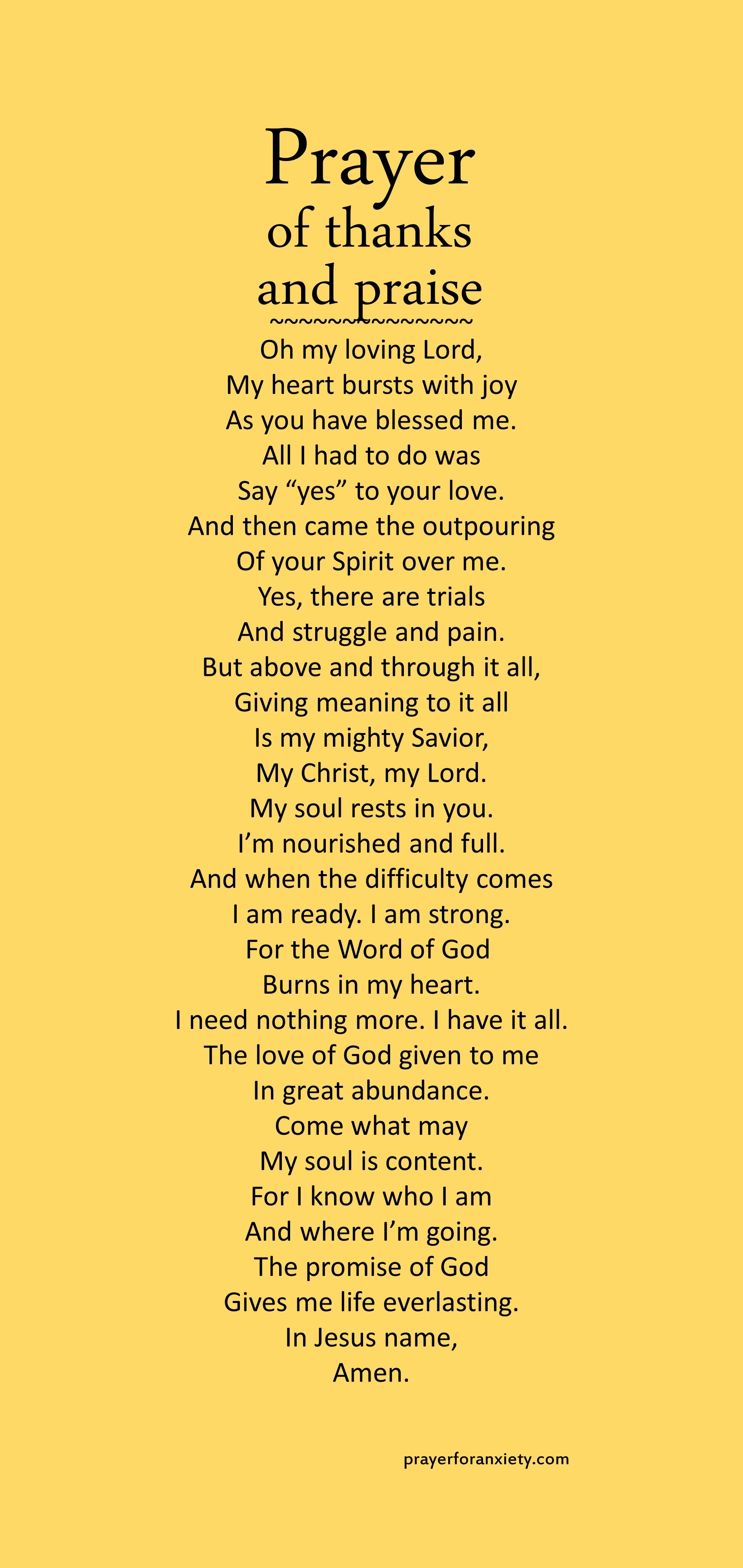 Prayer of thanks and praise | Prayer For Anxiety