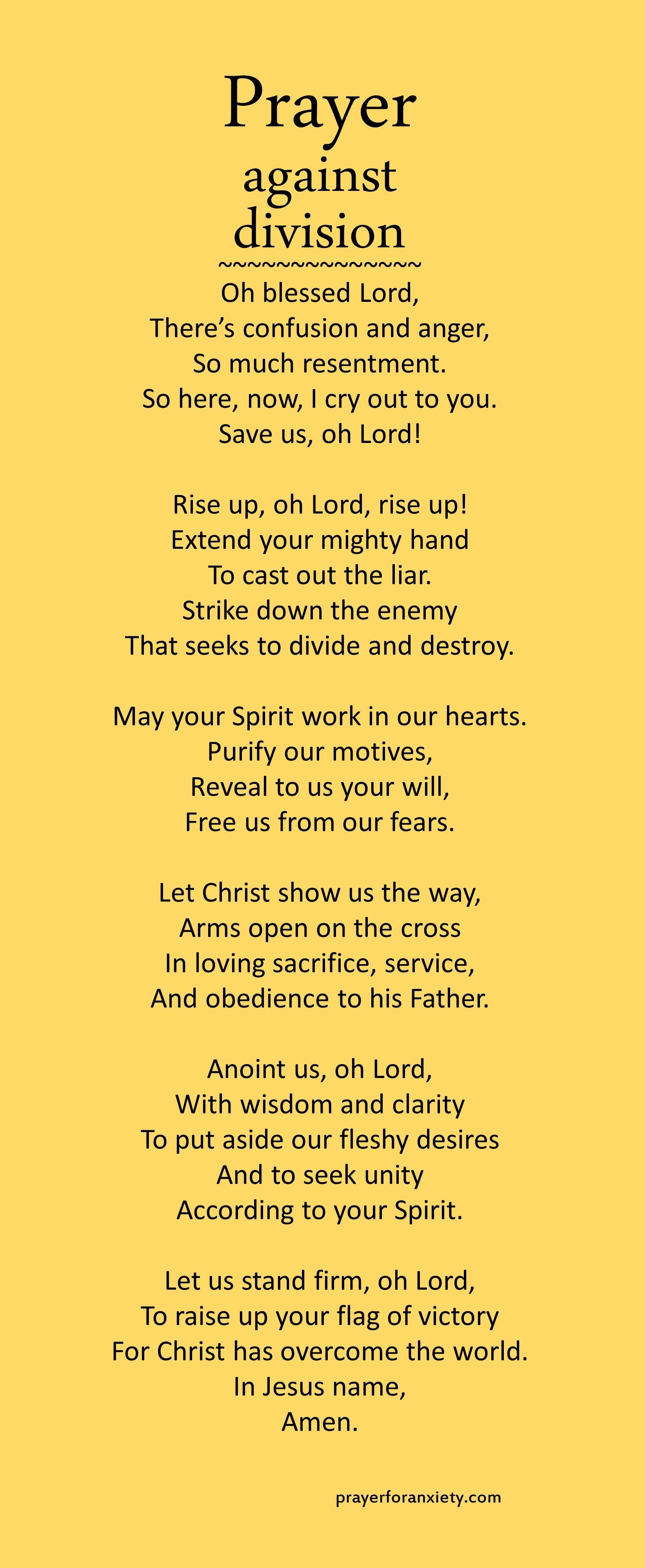 Prayer against division | Prayer For Anxiety