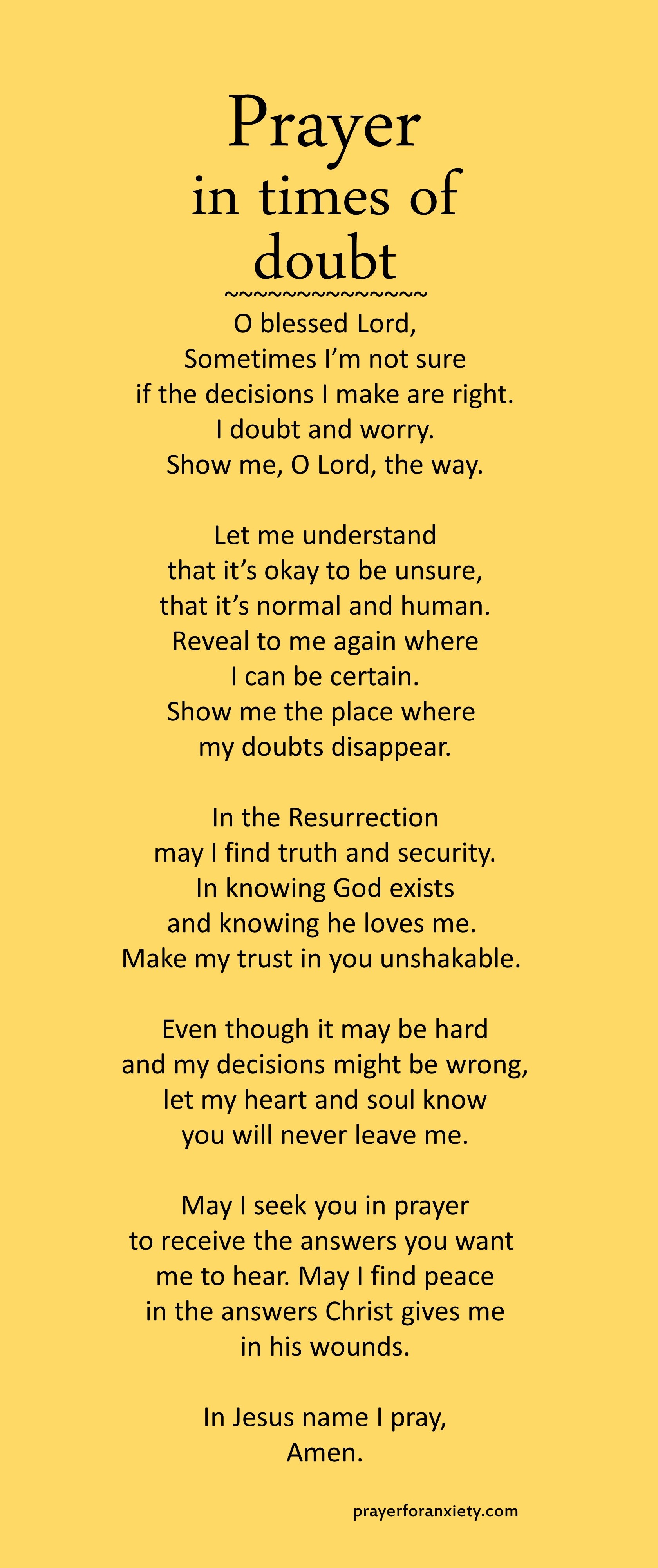 Prayer in times of doubt | Prayer For Anxiety