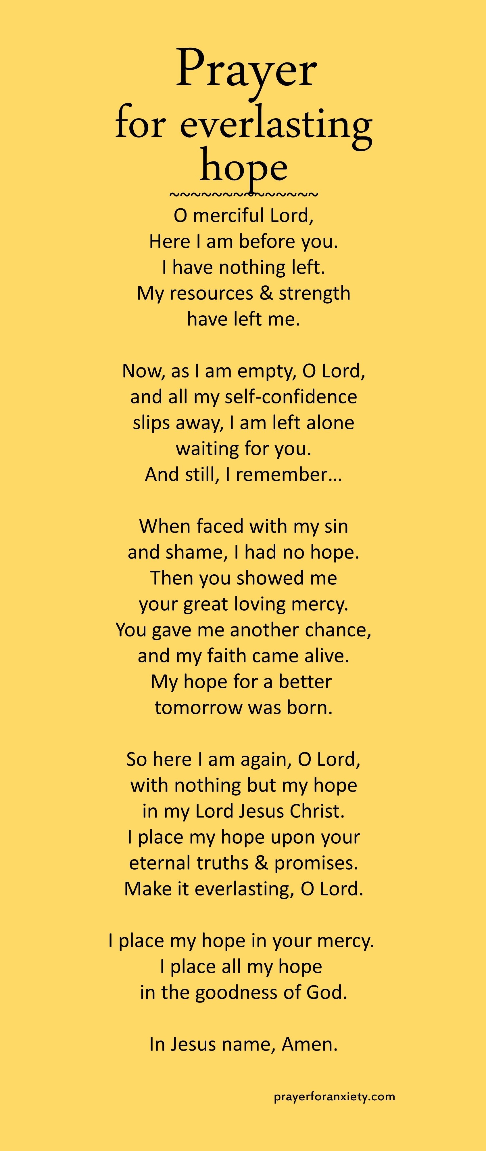 Prayer for everlasting hope | Prayer For Anxiety